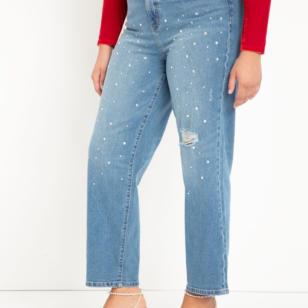 Rhinestone Embellished Jeans - Gem